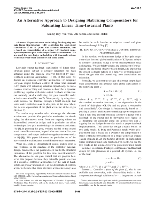 (PDF) An alternative approach to designing stabilizing compensators for saturating linear time ...