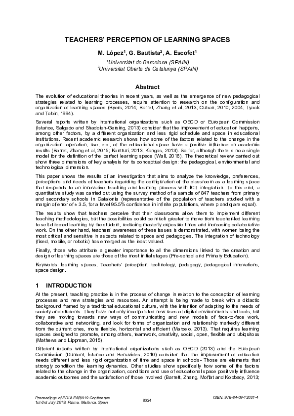 (PDF) Teachers’ Perception of Learning Spaces