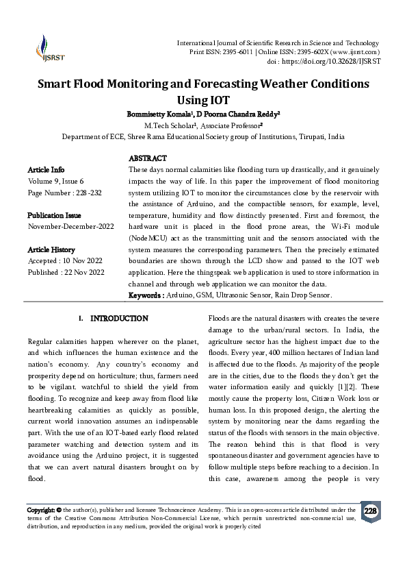 Pdf Smart Flood Monitoring And Forecasting Weather Conditions Using Iot