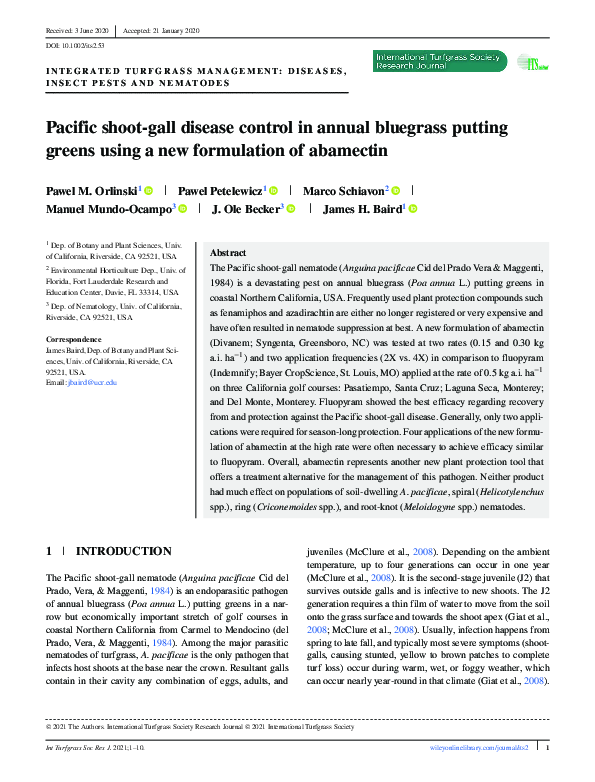 (PDF) Pacific shoot‐gall disease control in annual bluegrass putting ...