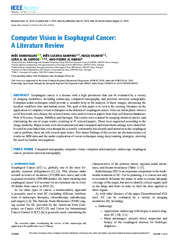 (PDF) Computer Vision in Esophageal Cancer: A Literature Review