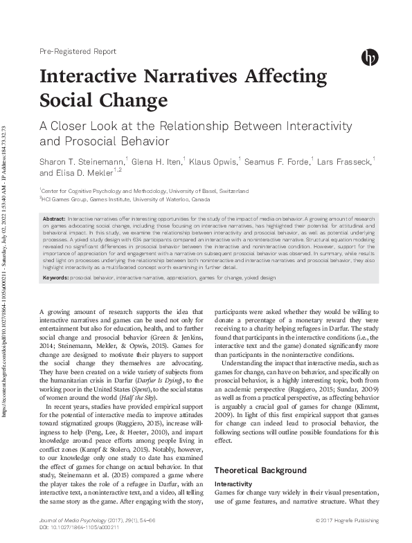 (PDF) Interactive Narratives Affecting Social Change
