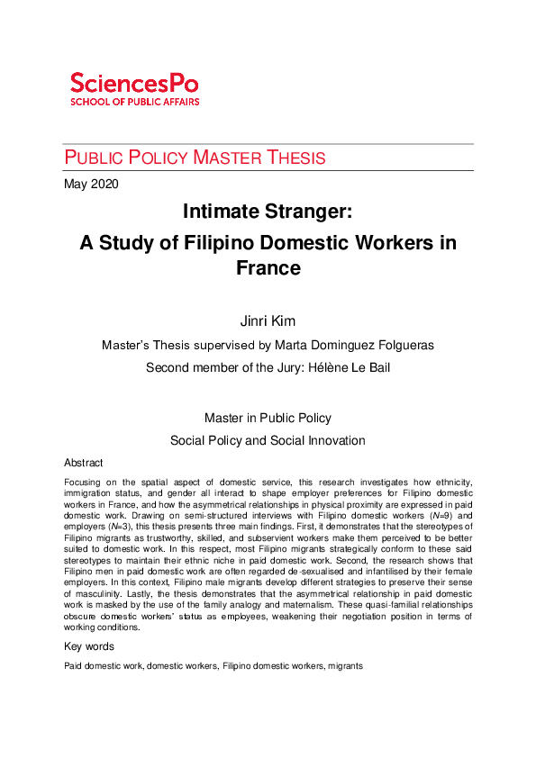(PDF) Intimate Stranger: A Study of Filipino Domestic Workers in France | Jinri KIM - Academia.edu