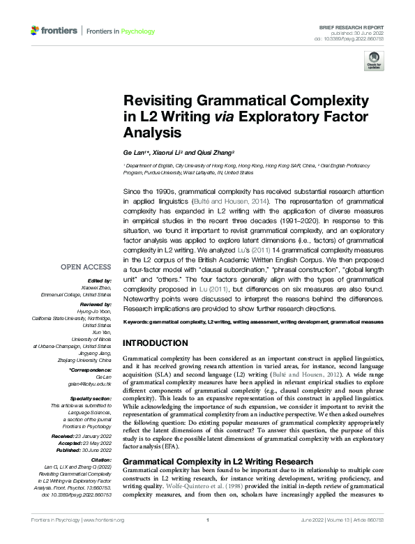 (PDF) Revisiting Grammatical Complexity in L2 Writing via Exploratory ...