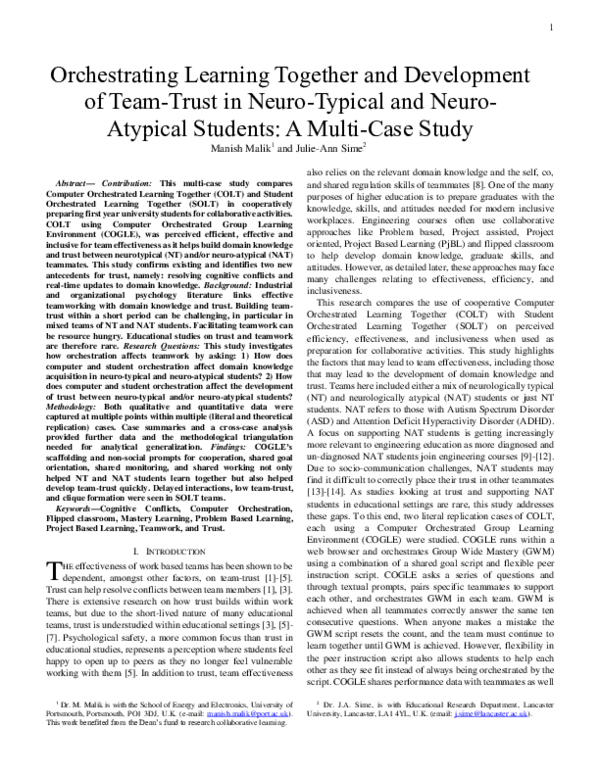 (PDF) Orchestrating Learning Together and Development of Team-Trust in Neurologically Typical ...