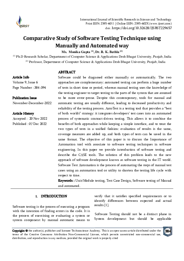 (PDF) Comparative Study of Software Testing Technique using Manually ...