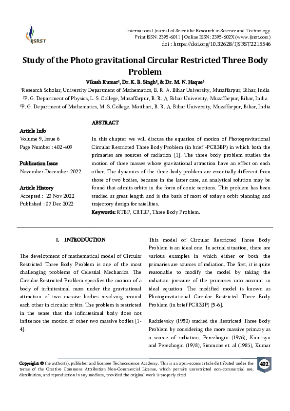 (PDF) Study of the Photo gravitational Circular Restricted Three Body ...