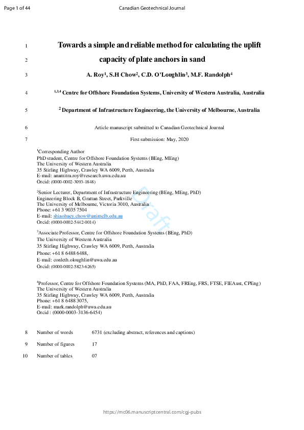 Pdf Towards A Simple And Reliable Method For Calculating Uplift Capacity Of Plate Anchors In Sand