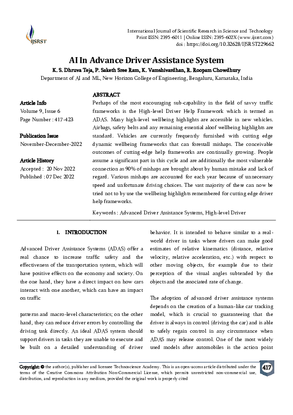 Pdf Ai In Advance Driver Assistance System