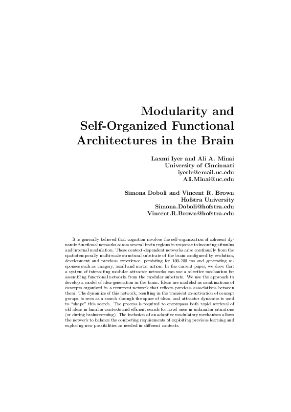 (PDF) Modularity and Self-Organized Functional Architectures in the ... (PDF) Modularity and Self-Organized Functional Architectures in the ...