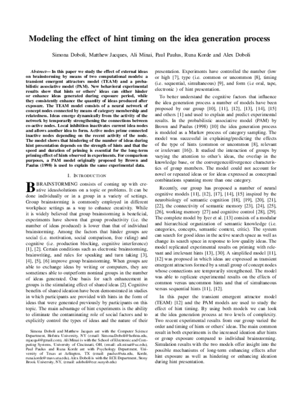 (PDF) Modeling the effect of hint timing on the idea generation process