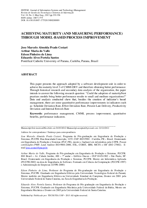 (PDF) Achieving maturity (and measuring performance) through model ...