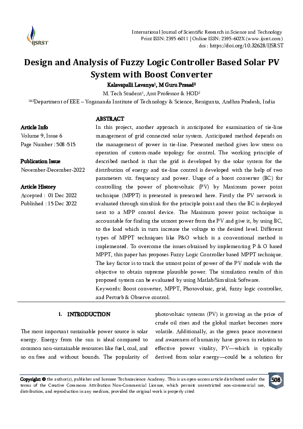 Pdf Design And Analysis Of Fuzzy Logic Controller Based Solar Pv