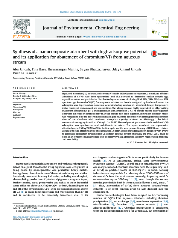 (PDF) Synthesis of a nanocomposite adsorbent with high adsorptive ...