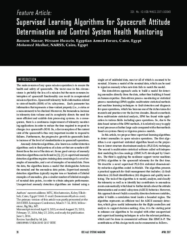 (PDF) Supervised learning algorithms for spacecraft attitude determination and control system ...