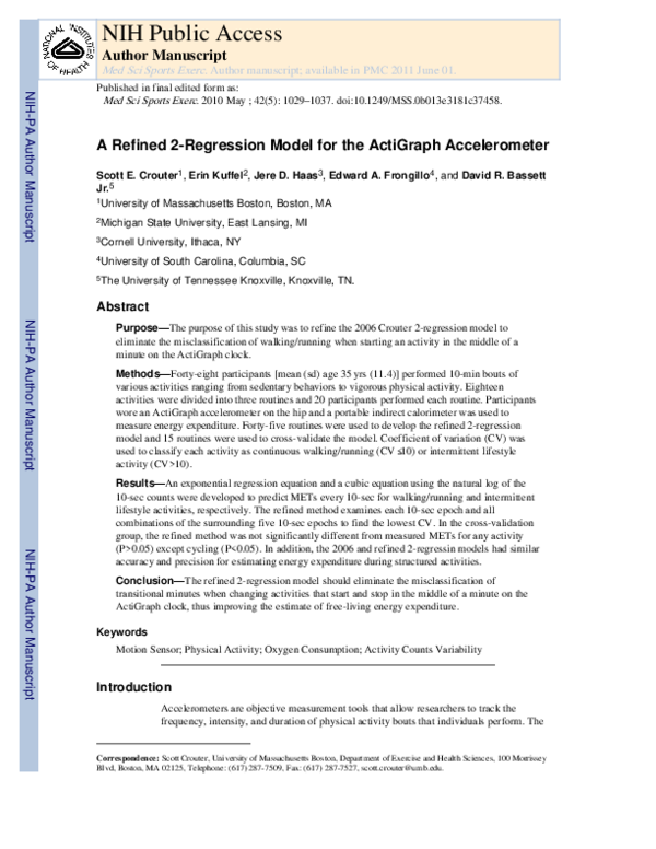 (PDF) Refined Two-Regression Model for the ActiGraph Accelerometer