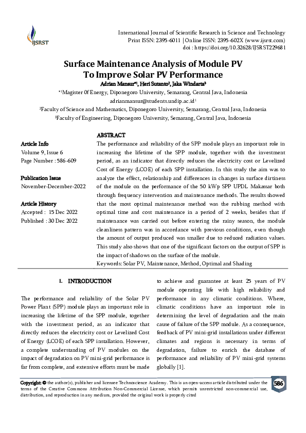 (PDF) Surface Maintenance Analysis of Module PV To Improve Solar PV Performance