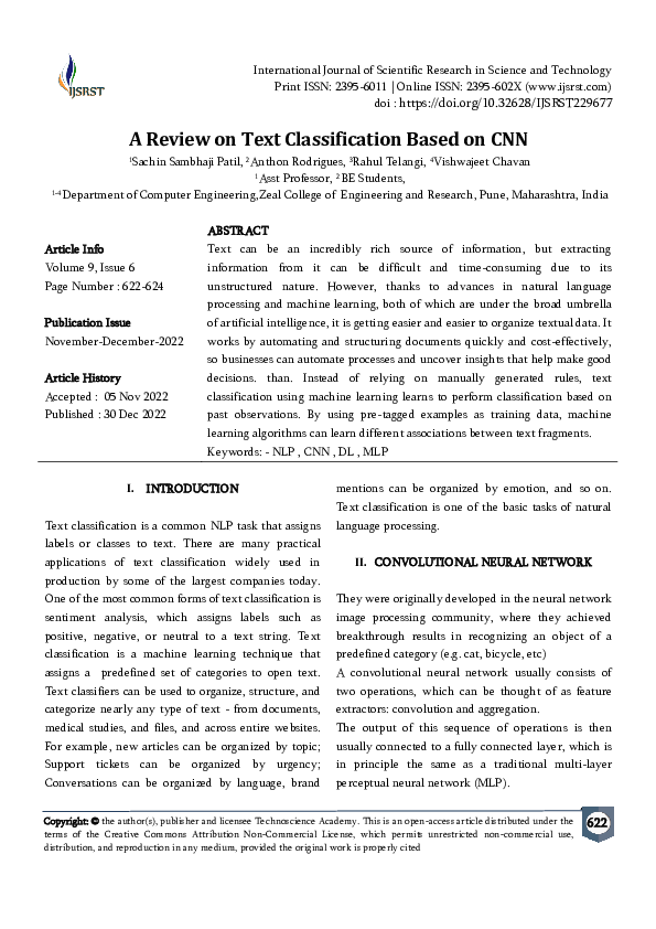 Pdf A Review On Text Classification Based On Cnn
