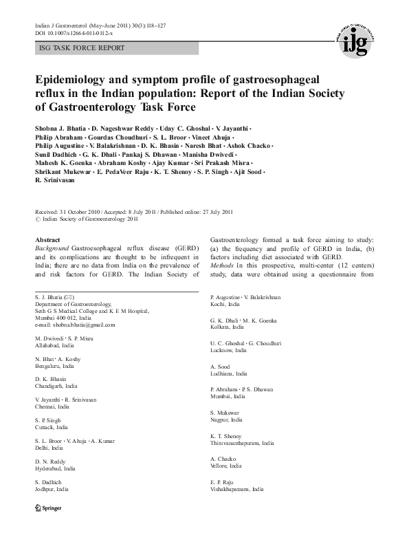 (PDF) Epidemiology and symptom profile of gastroesophageal reflux in ...