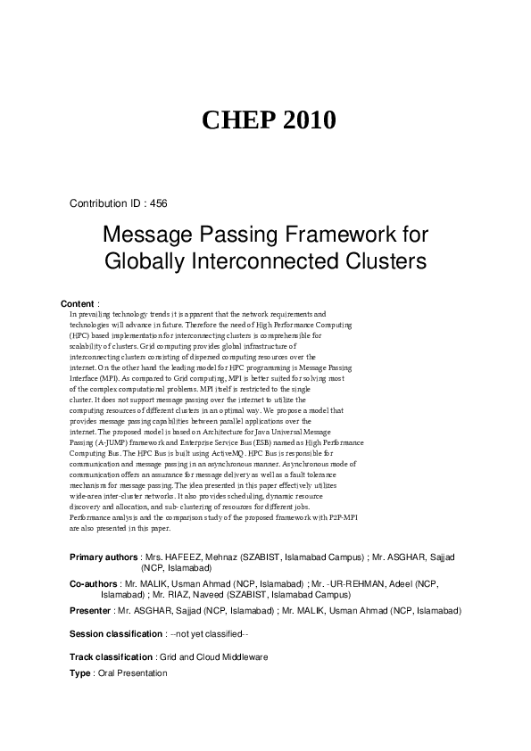 (PDF) Message Passing Framework for Globally Interconnected Clusters ...
