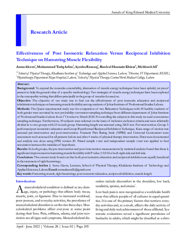 (PDF) Effectiveness of Post Isometric Relaxation Versus Reciprocal ...