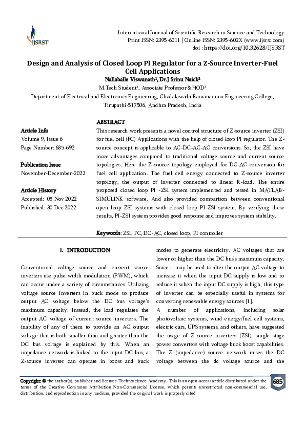Pdf Design And Analysis Of Closed Loop Pi Regulator For A Z Source