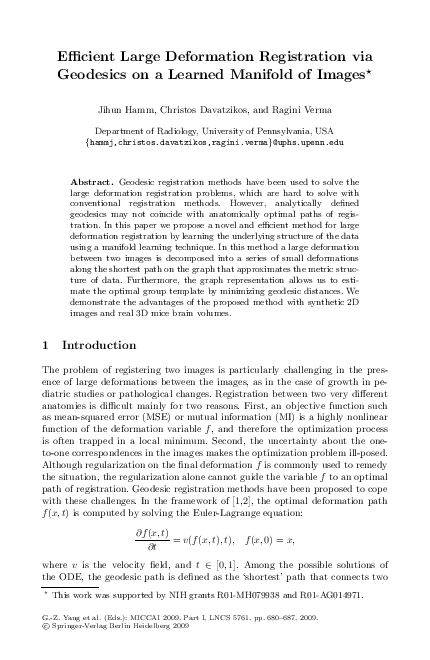(PDF) Efficient Large Deformation Registration via Geodesics on a Learned Manifold of Images
