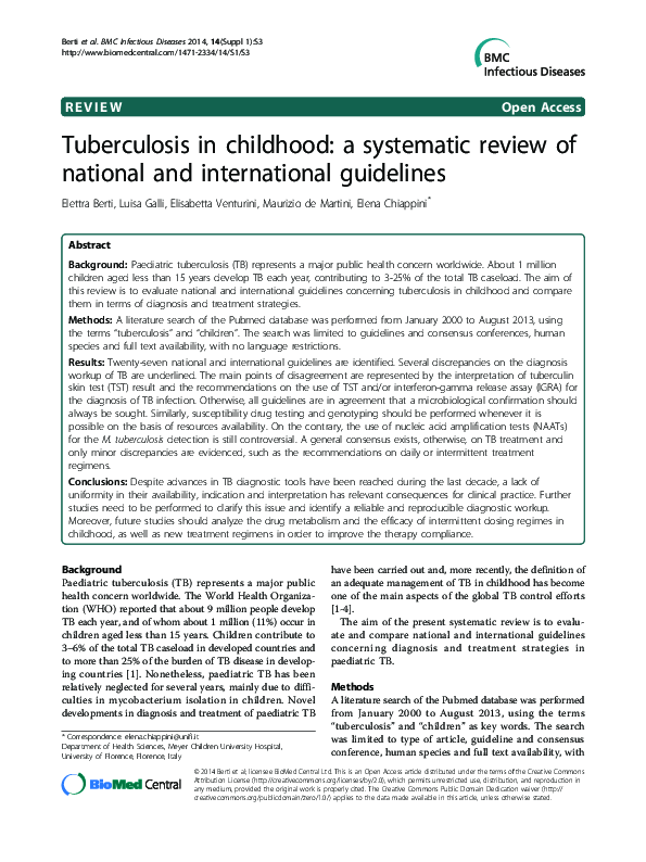 (PDF) Tuberculosis in childhood: a systematic review of national and ...