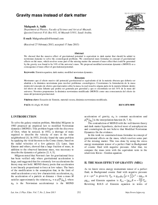 (PDF) Gravity mass instead of dark matter