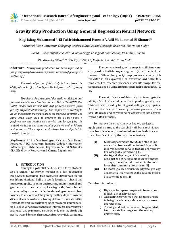 (PDF) Gravity Map Production Using General Regression Neural Network