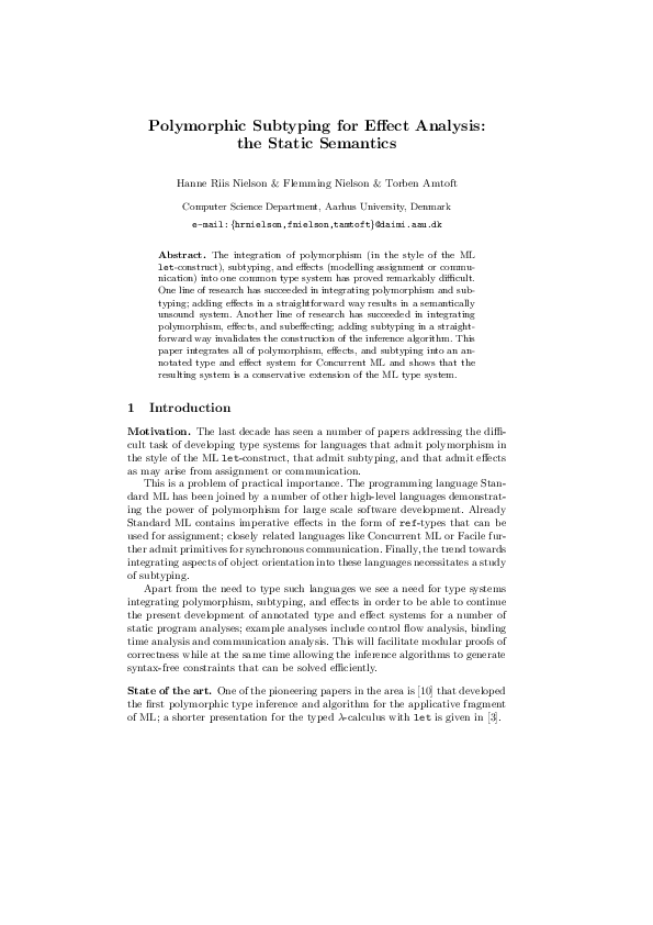 (PDF) Polymorphic subtyping for effect analysis: The static semantics