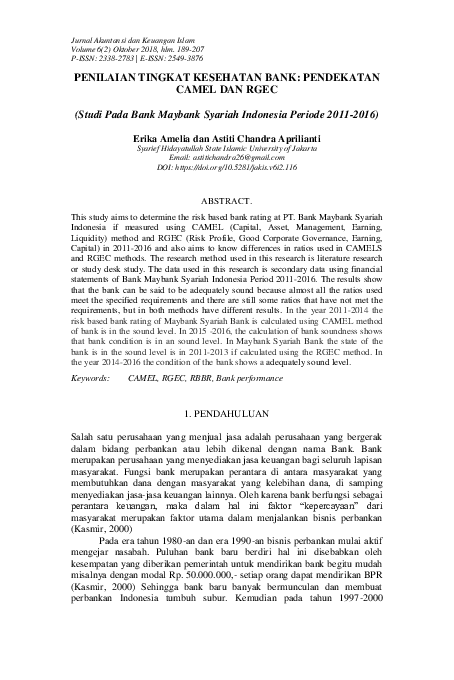 (PDF) Penilaian Tingkat Kesehatan Bank: Pendekatan CAMEL Dan RGEC
