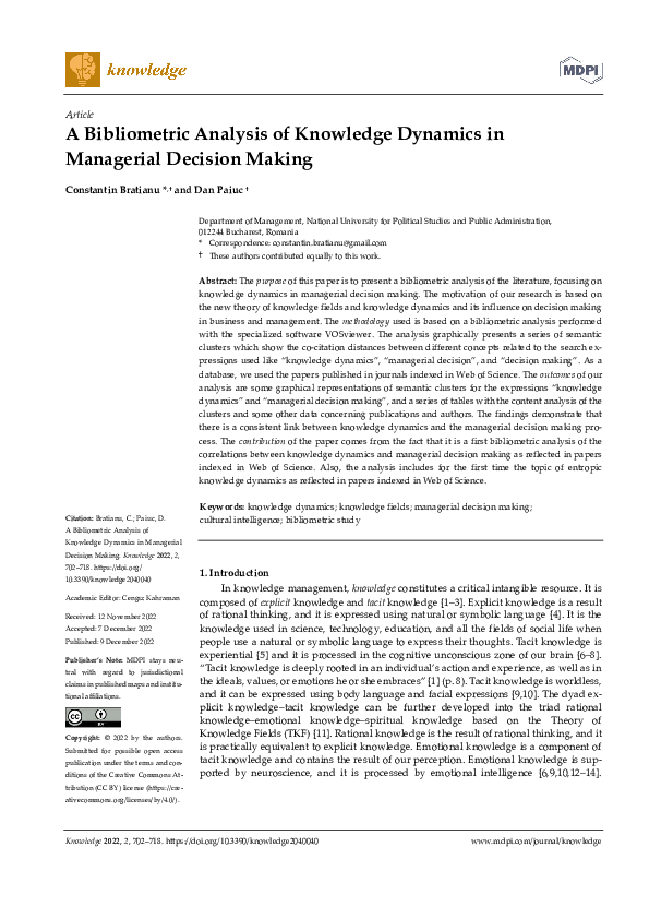 (PDF) A Bibliometric Analysis of Knowledge Dynamics in Managerial Decision Making
