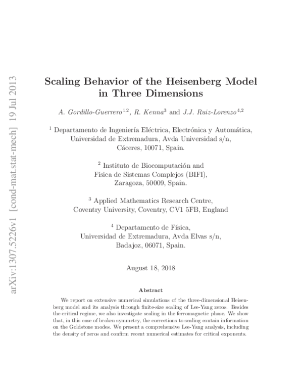 (PDF) Scaling behavior of the Heisenberg model in three dimensions