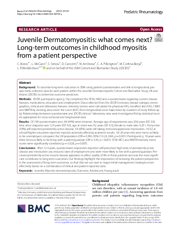 (PDF) Juvenile Dermatomyositis: what comes next? Long-term outcomes in ...