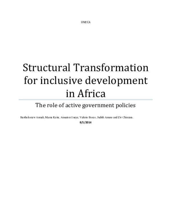 (PDF) Structural Transformation for Inclusive Development in Africa ...