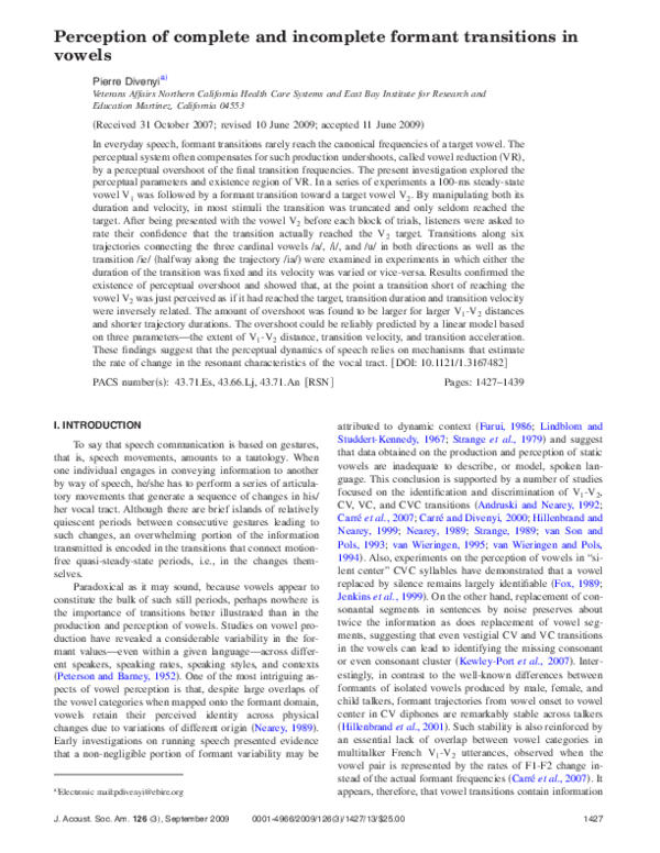 (PDF) Perception of complete and incomplete formant transitions in vowels