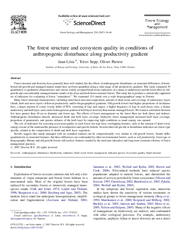 (PDF) The forest structure and ecosystem quality in conditions of anthropogenic disturbance ...