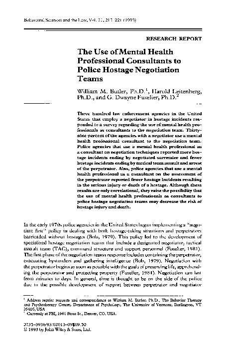 (PDF) The use of mental health professional consultants to police ...