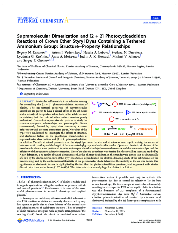 (PDF) Supramolecular Dimerization and [2 + 2] Photocycloaddition ...