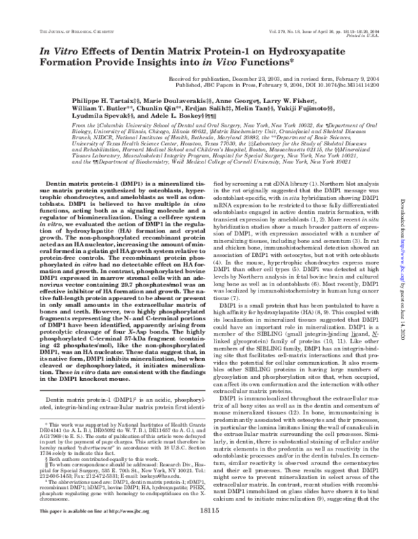 (PDF) In Vitro Effects of Dentin Matrix Protein-1 on Hydroxyapatite ...