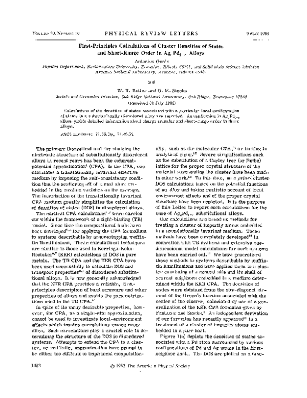 (PDF) First-Principles Calculations of Cluster Densities of States and ...