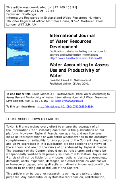 (PDF) Water Accounting to Assess Use and Productivity of Water