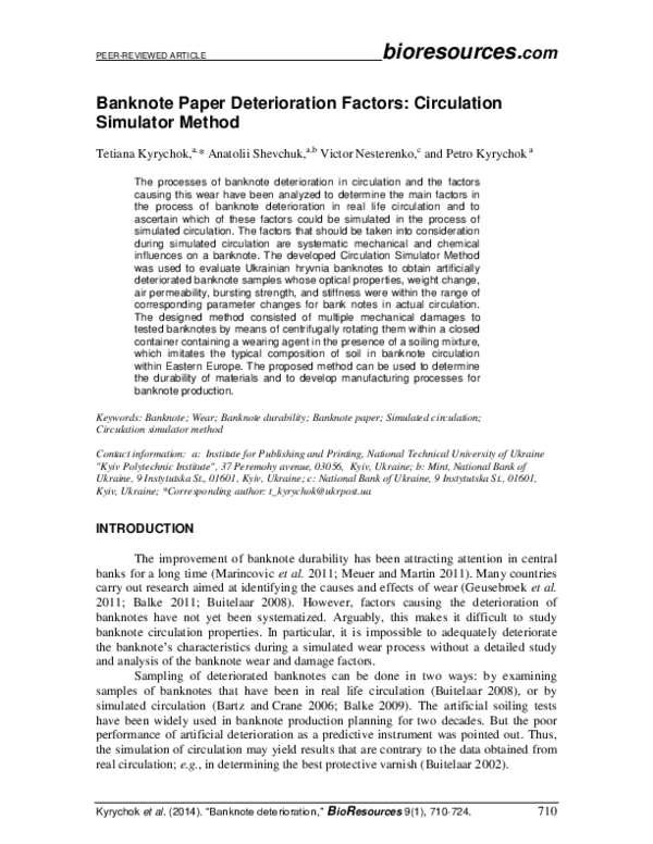 (PDF) Banknote Paper Deterioration Factors: Circulation Simulator Method