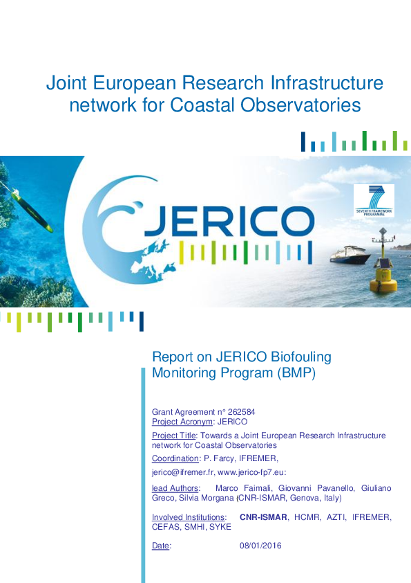 (PDF) Report on JERICO Biofouling Monitoring Program (BMP) | Giuliano ...