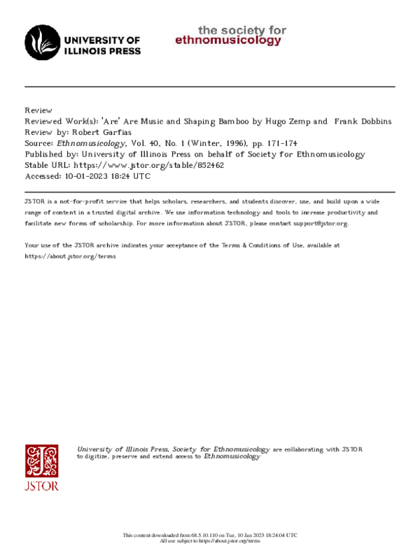 (PDF) Review of Are' Are Music and Shaping Bamboo by Hugo Zemp and ...