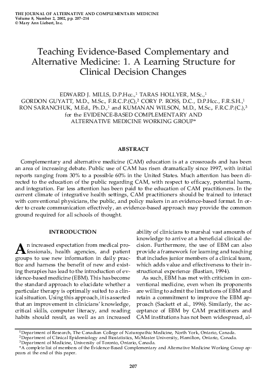 (PDF) Teaching Evidence-Based Complementary and Alternative Medicine: 2. A Conceptual Approach ...