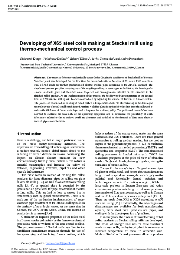 (PDF) Developing of X65 steel coils making at Steckel mill using thermo ...