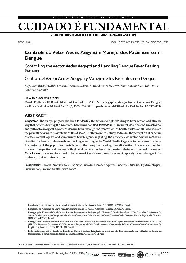(PDF) Controlling the Vector Aedes Aegypti and Handling Dengue Fever Bearing Patients / Controle ...