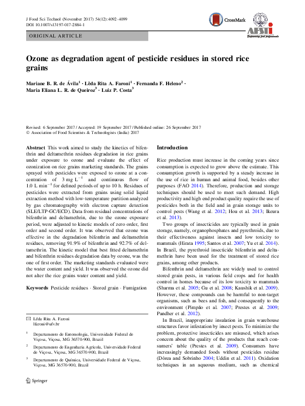 (PDF) Ozone as degradation agent of pesticide residues in stored rice ...